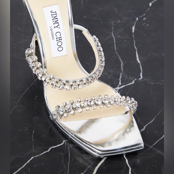 Jimmy Choo | Shoes | Jimmy Choo Bing 5 Metallic Silver Crystal Rhinestone Platform Sandals 365 ...